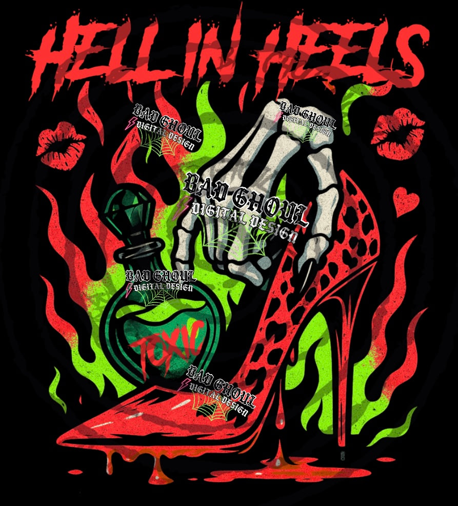 Hell in Heels Black Fabric PNG DOWNLOAD – Rebel Mocks & Badghoul Digital