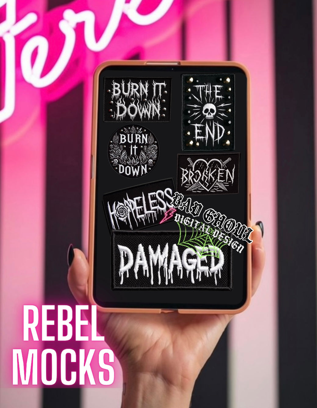 Faux embroidered patch bundle PNG Download – Rebel Mocks & Badghoul Digital