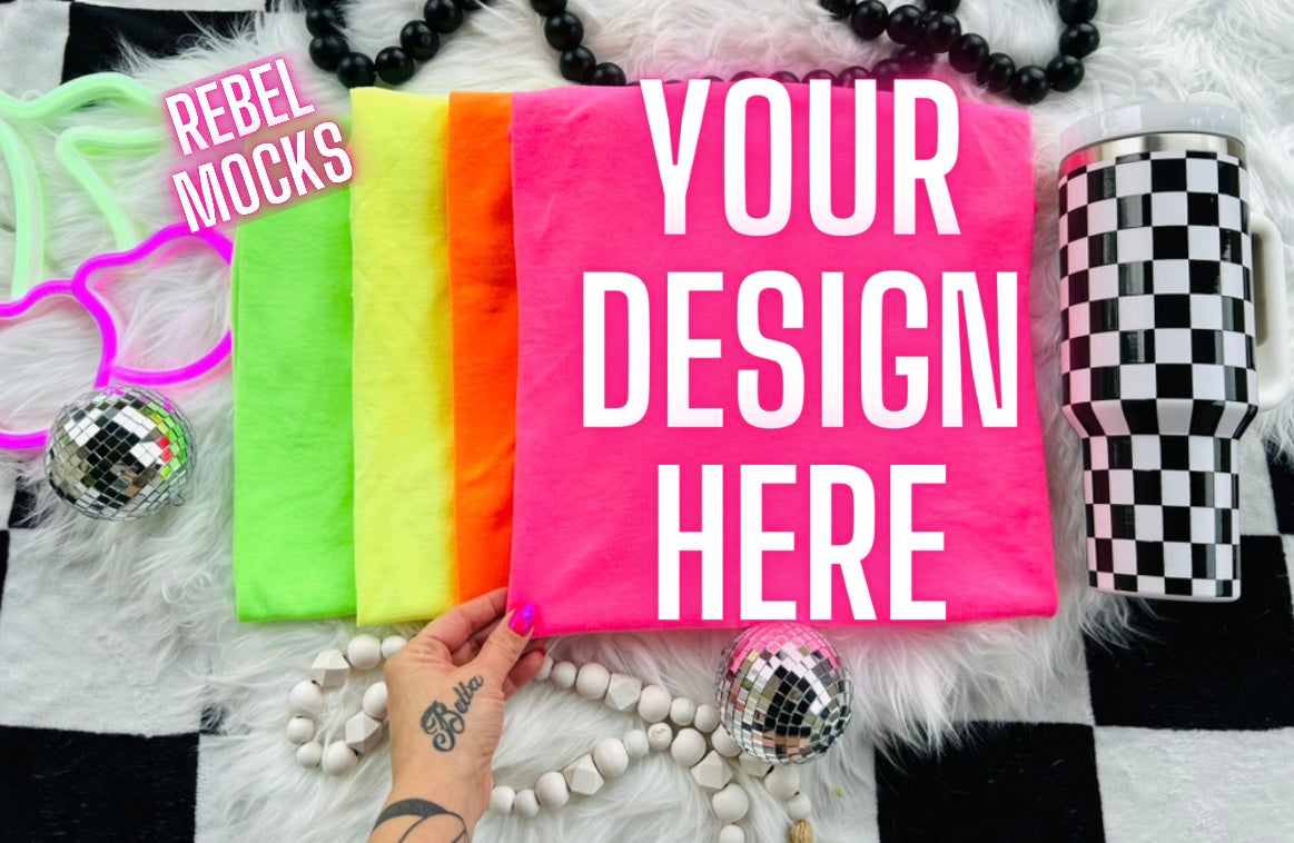 Neon Collage Flat Lay Trending Mock Up Flat Lay – Rebel Mocks ...