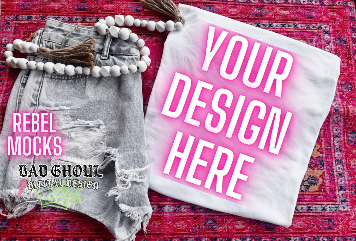 White Tee Flat Lay Mock Up trendy – Rebel Mocks & Badghoul Digital