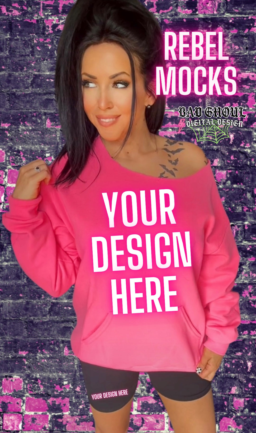 PINK Off Shoulder IRL Model Mock VIBIN – Rebel Mocks & Badghoul Digital