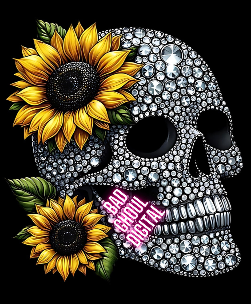 Faux Bling Sunflower Skelly PNG Download – Rebel Mocks & Badghoul Digital
