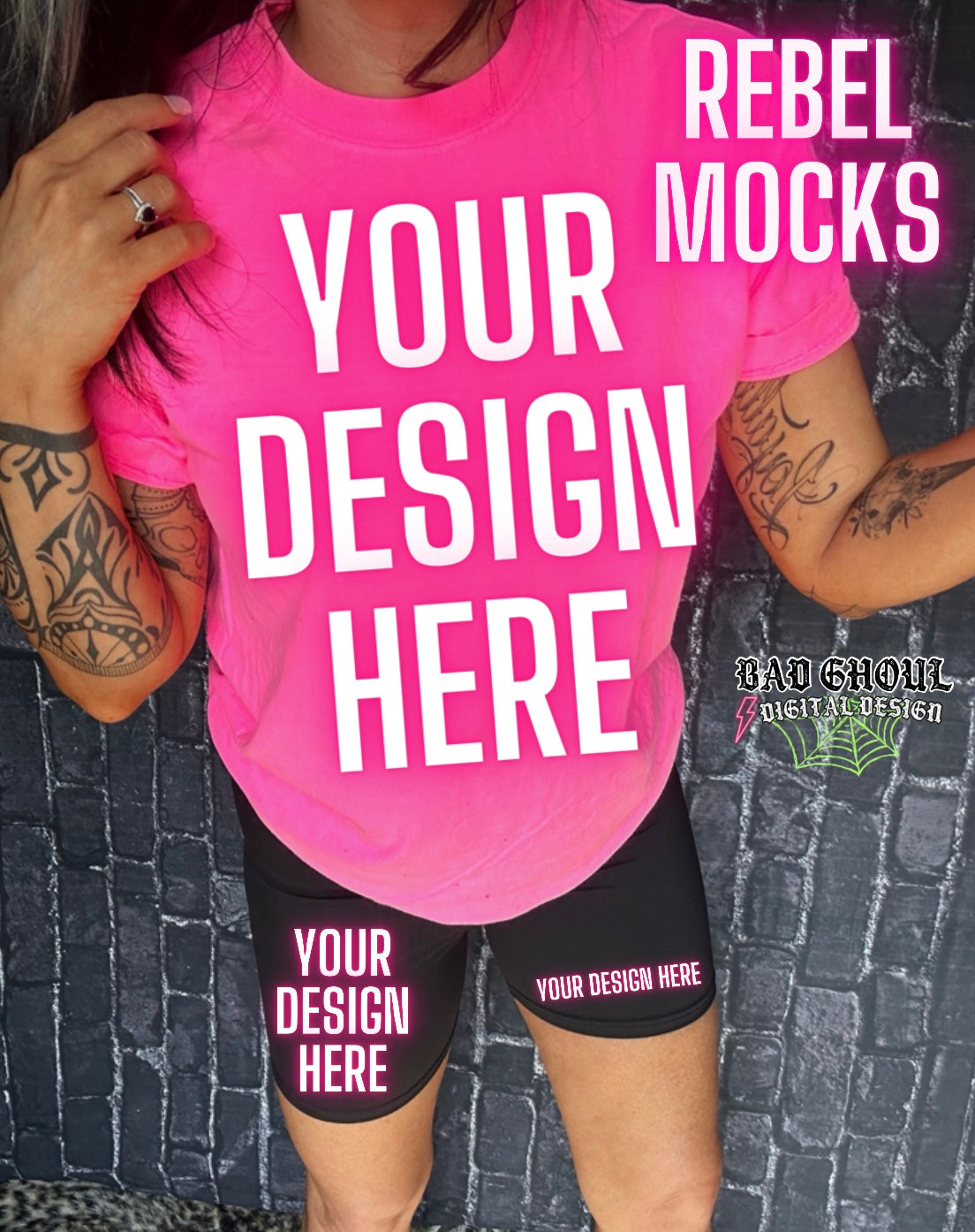 Neon Pink IRL Model Mock Up TRENDING – Rebel Mocks & Badghoul Digital