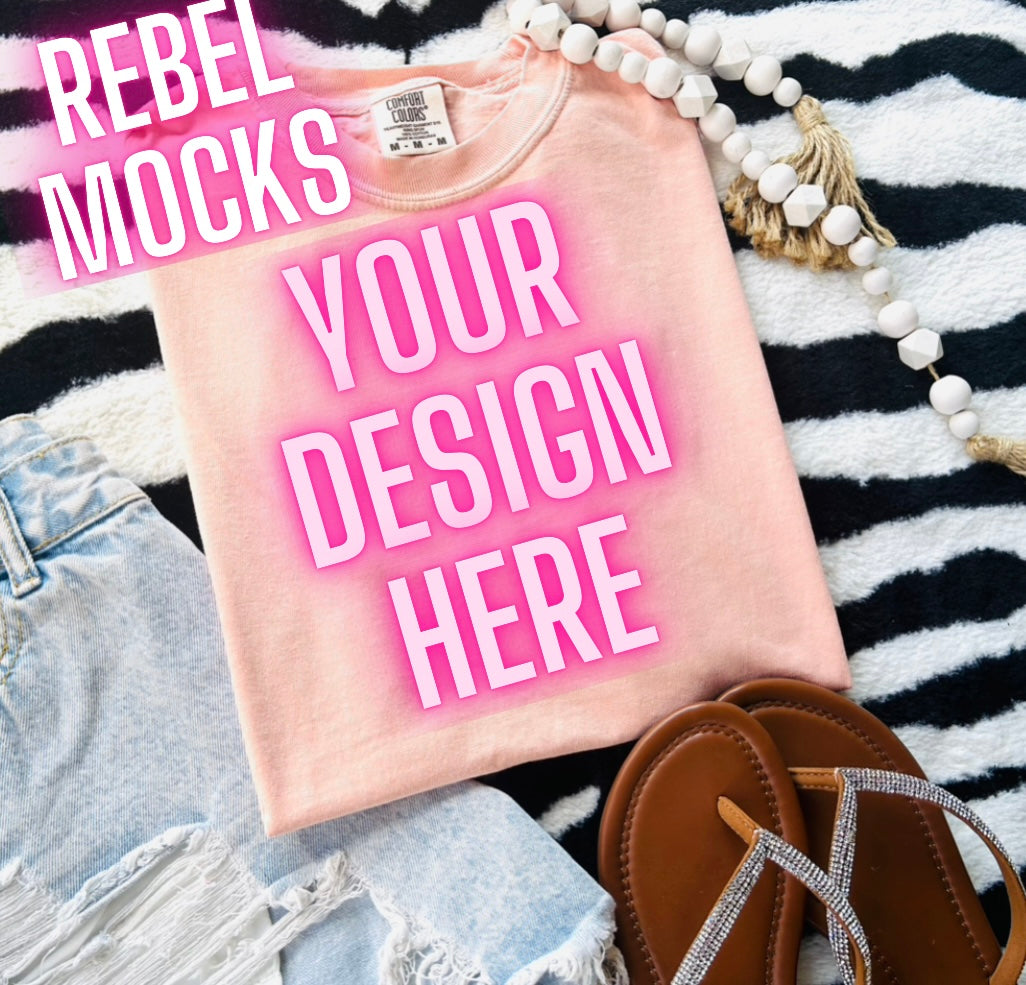 Comfort Colors Peachy Tee Flat Lay Mock UP – Rebel Mocks & Badghoul Digital