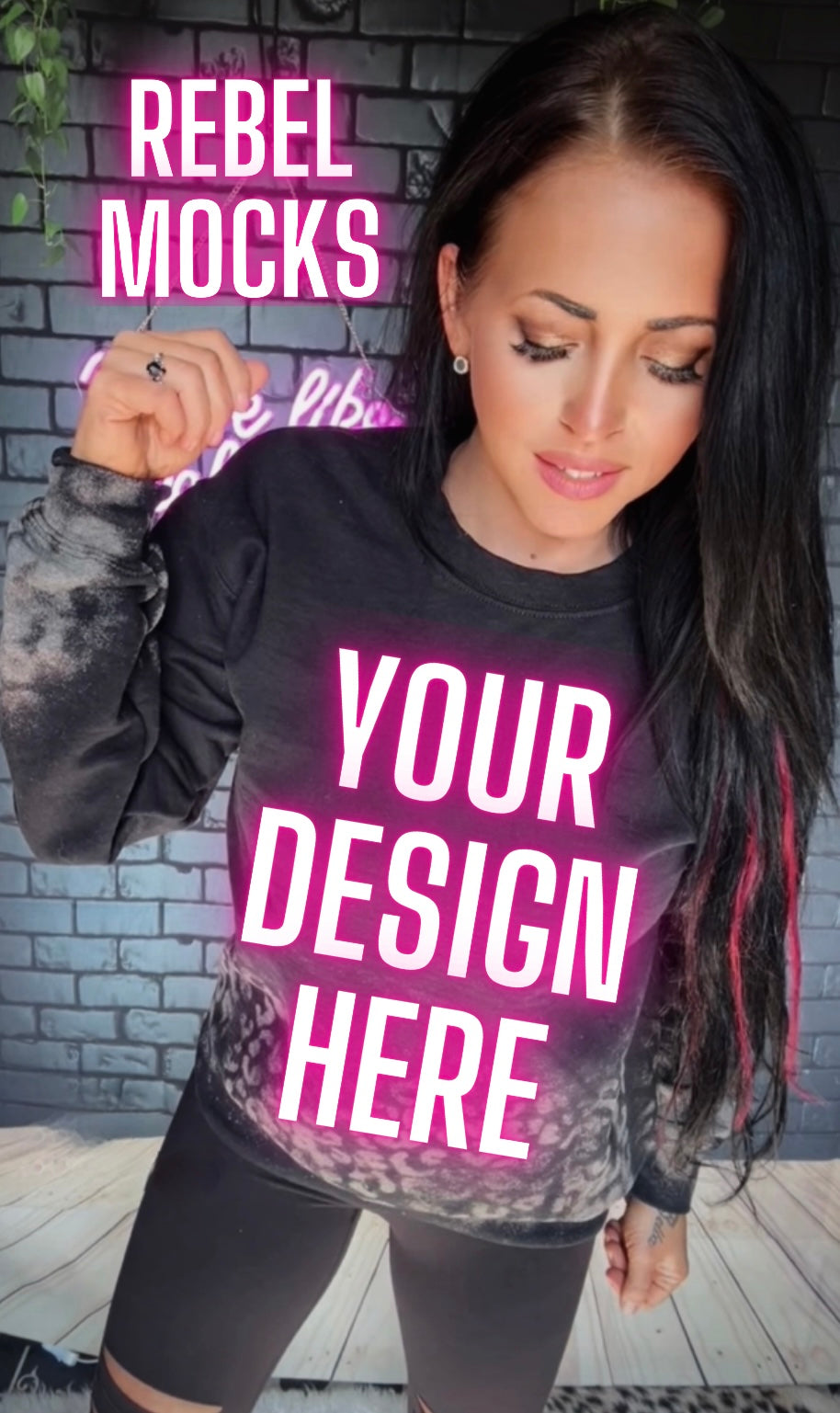 Black Leopard Acid Wash Crew Neck Sweatshirt IRL Model Mock Up TRENDIN ...