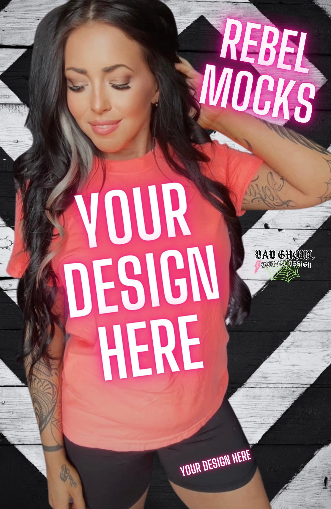 Neon Red Orange IRL Model Mock Up TRENDING – Rebel Mocks & Badghoul Digital