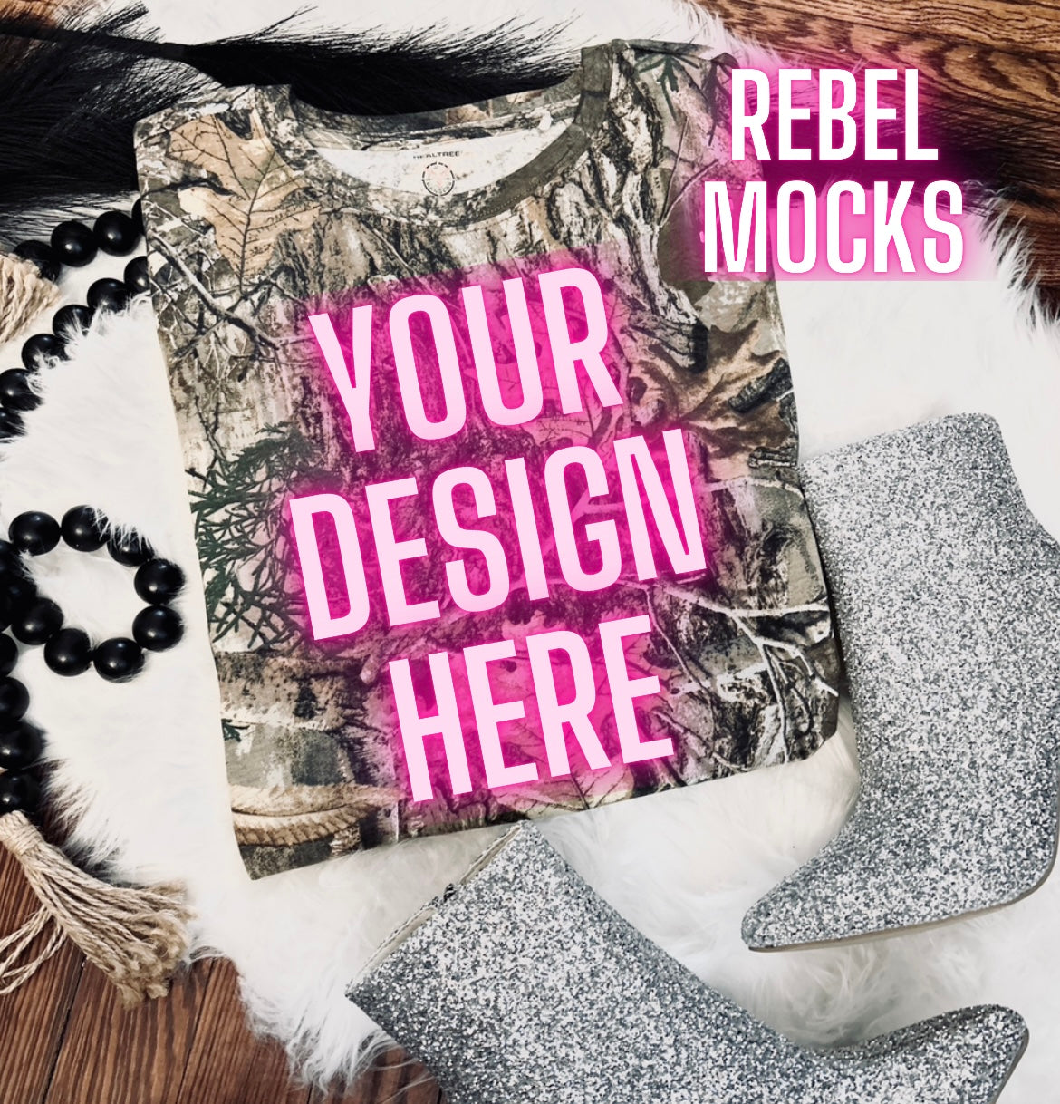 Leafy Camo Tee Flat Lay Mock Up – Rebel Mocks & Badghoul Digital