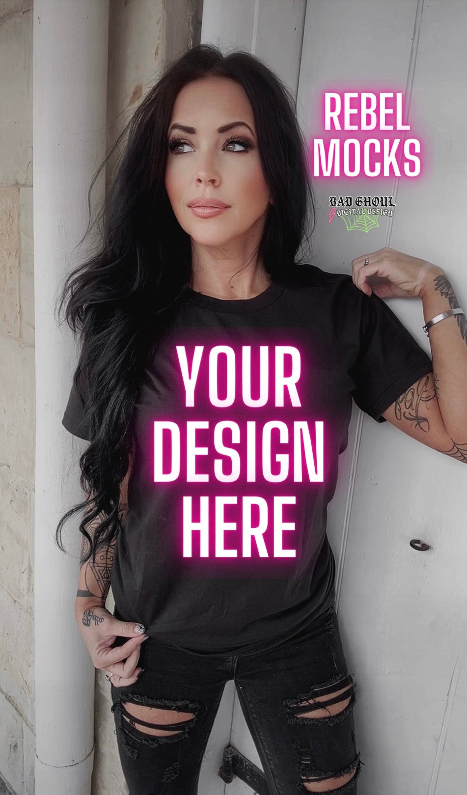 Black Tee Model Mock up IRL Alternative Edgy – Rebel Mocks & Badghoul ...