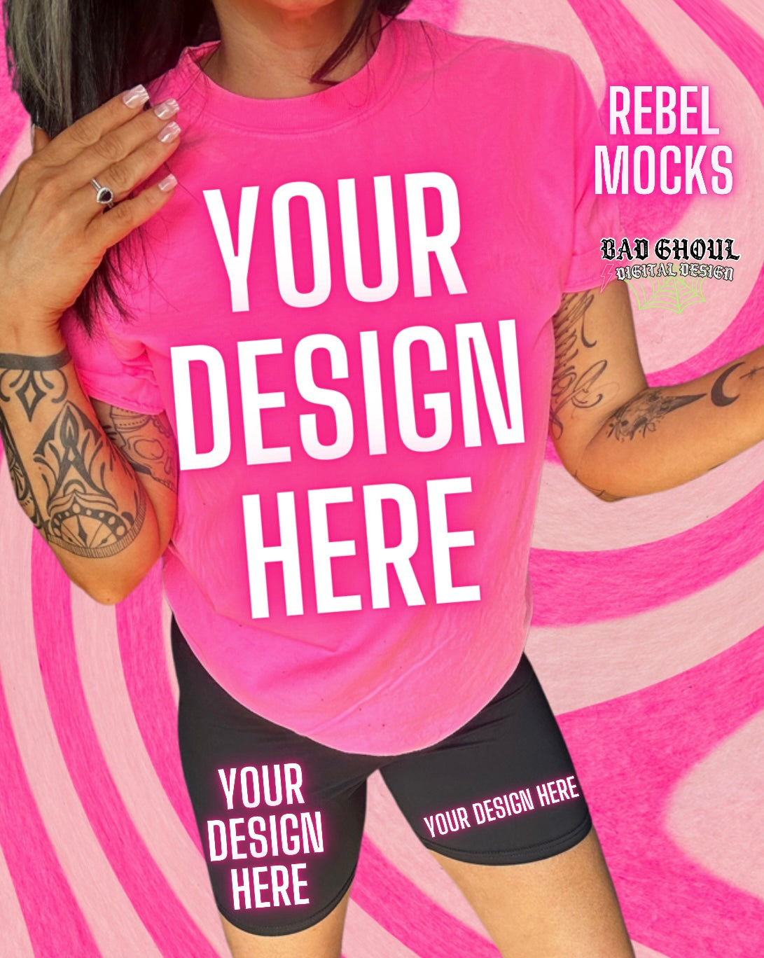 Neon Pink and Biker Shorts IRL Model Mock Up TRENDING – Rebel Mocks ...