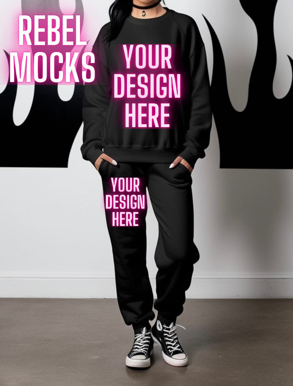 Black Sweat Set Sweatshirt & Jogger Edgy Trendy Model Mock Up – Rebel ...