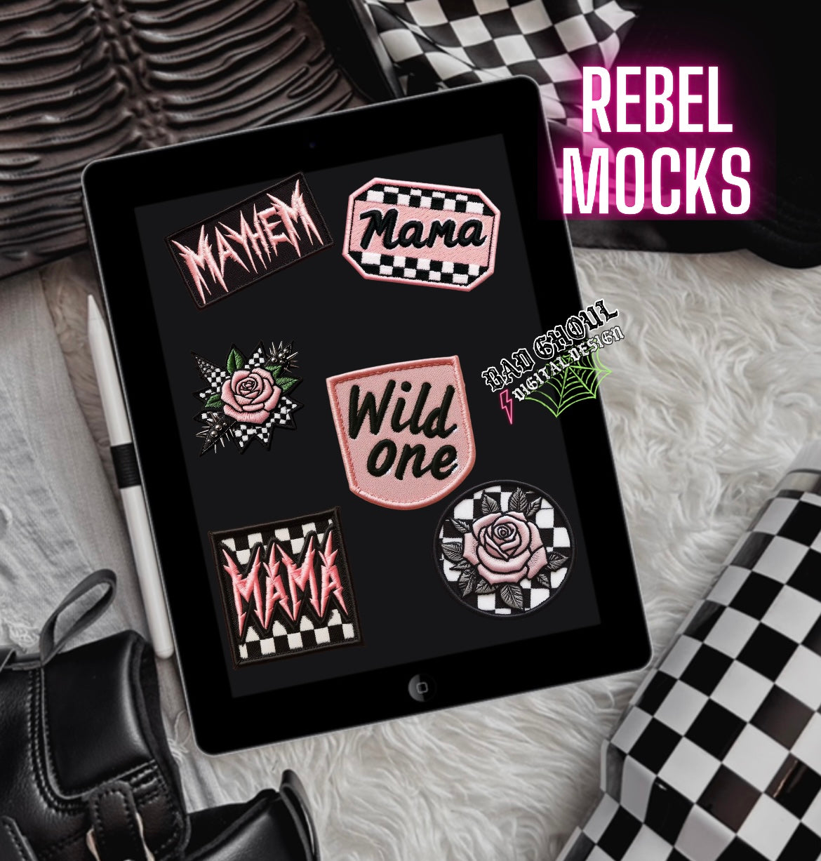 Faux embroidered patch bundle PNG Download – Rebel Mocks & Badghoul Digital