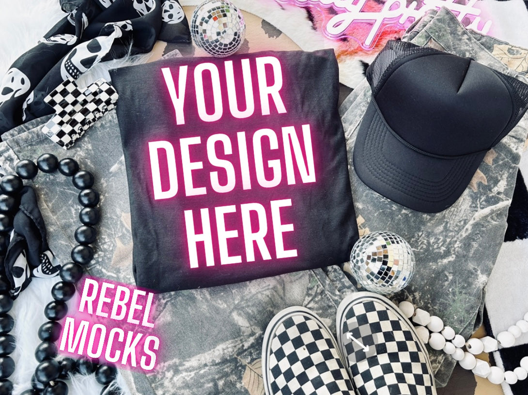 Black Flat Lay Trending Mock Up Flat Lay – Rebel Mocks & Badghoul Digital