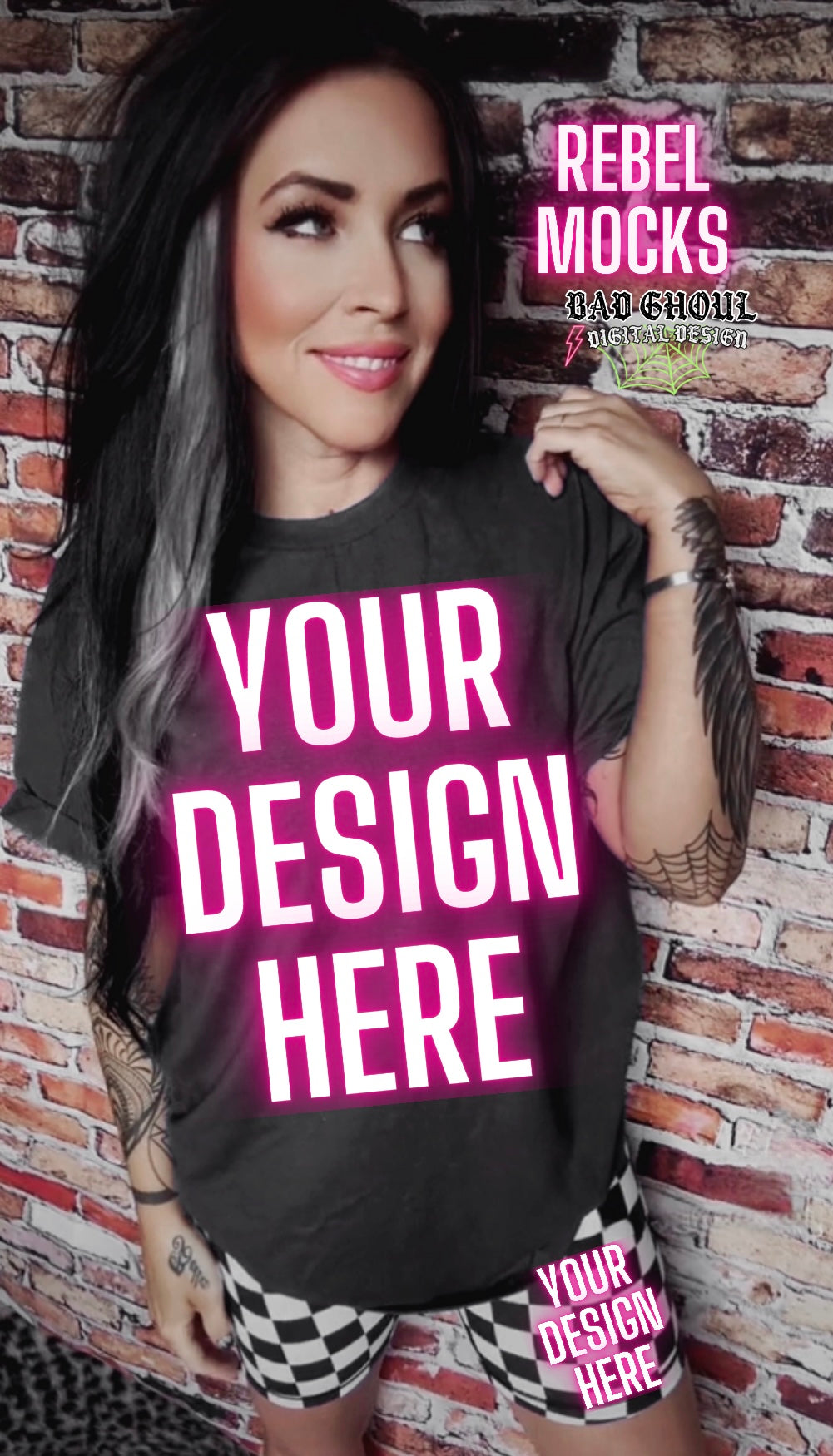 EDGY Black Tee IRL Model Mock Up trendy – Rebel Mocks & Badghoul Digital