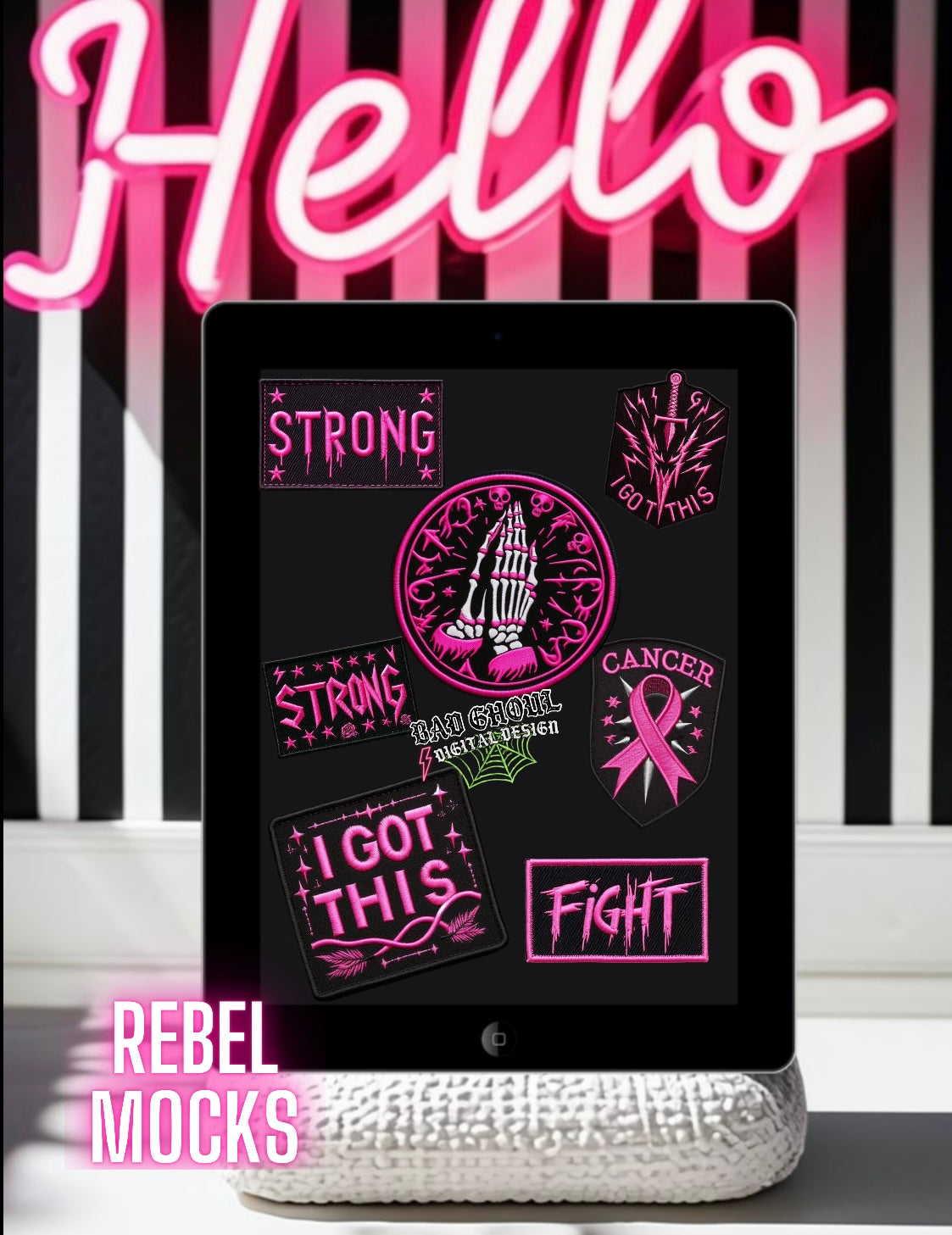 Pink faux patch bundle PNG Download – Rebel Mocks & Badghoul Digital