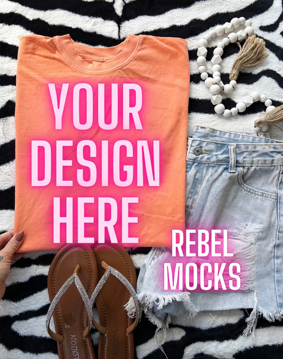 Comfort Colors Melon Tee Flat Lay Mock UP – Rebel Mocks & Badghoul Digital