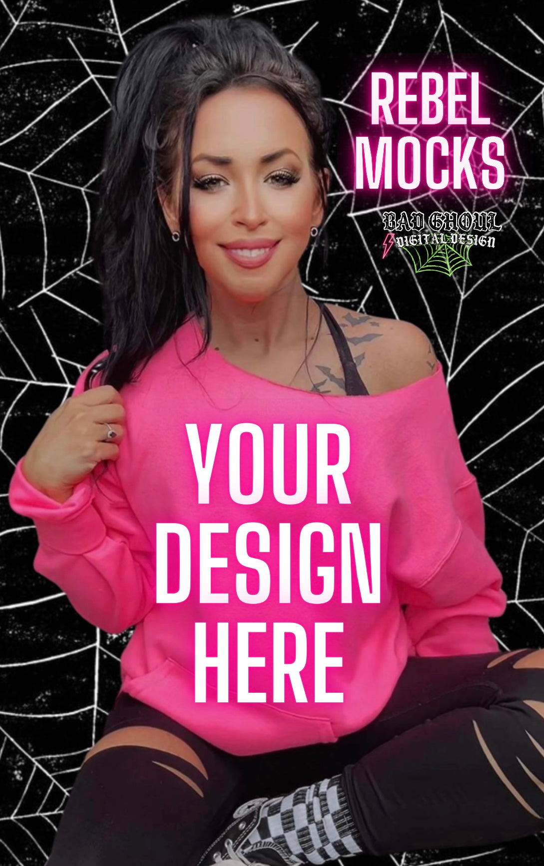 Spooky Vibes Bundle 3- Off Shoulder Neon Pink- IRL Model Mock Up TREND ...